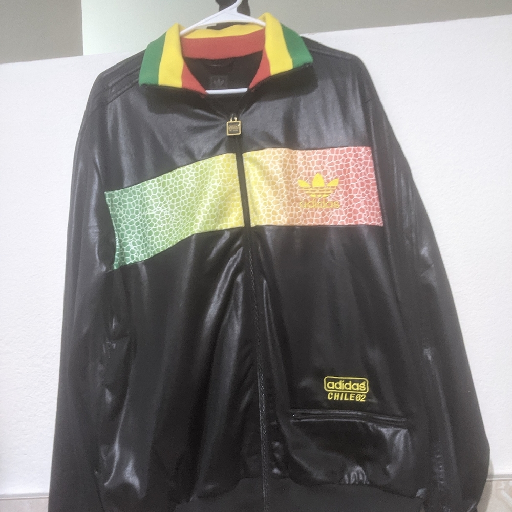 Rare Adidas Chile 62 Black Shiny Rasta Jacket - Gem
